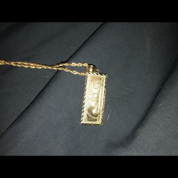 Accessories | 1k Gold Chain 100 Dollar Bill Pendant | Poshmark